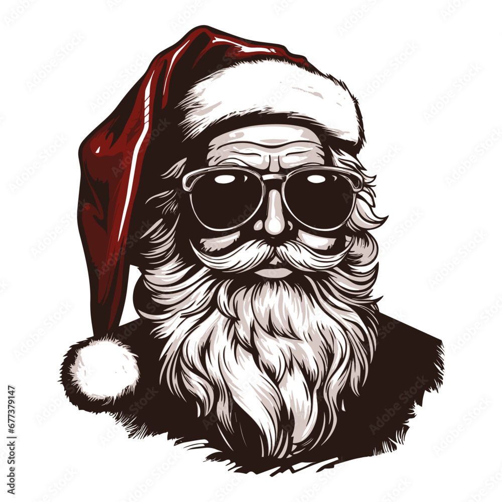 Cool Santa with sunglasses. Retro Vintage Santa Claus clipart. Simple ...