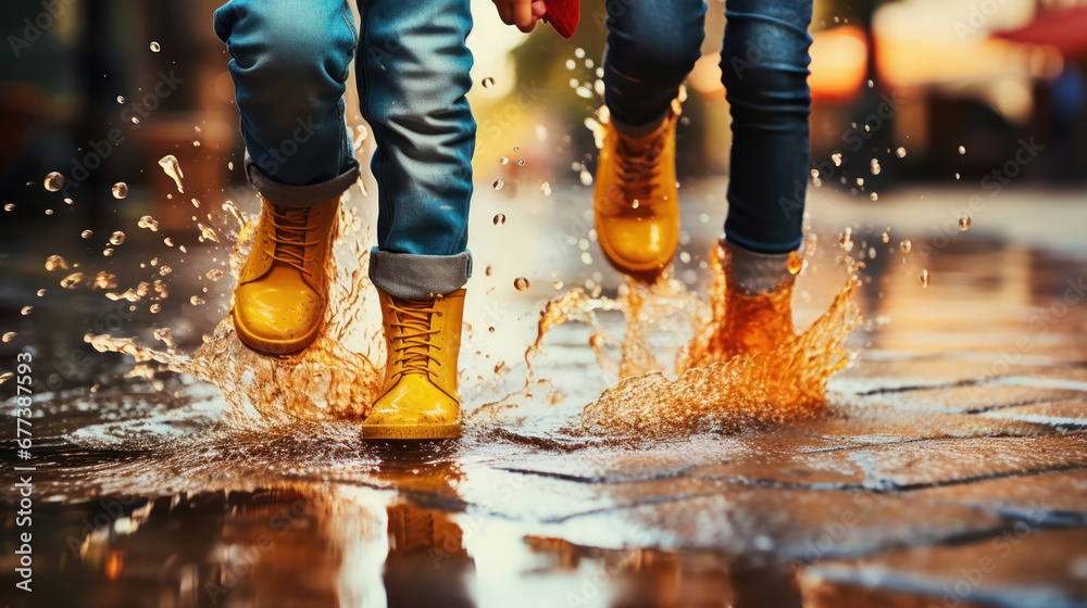 Joyful little feet meet puddles in a dance of innocence and delight ...