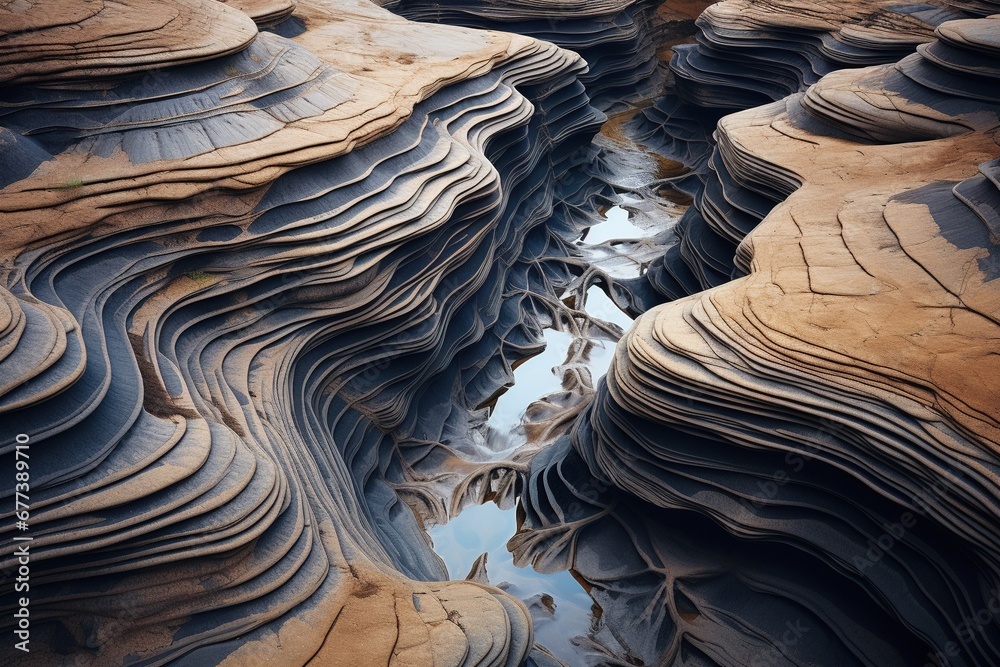 Erosion patterns revealing intricate layers of soil and rock on a ...