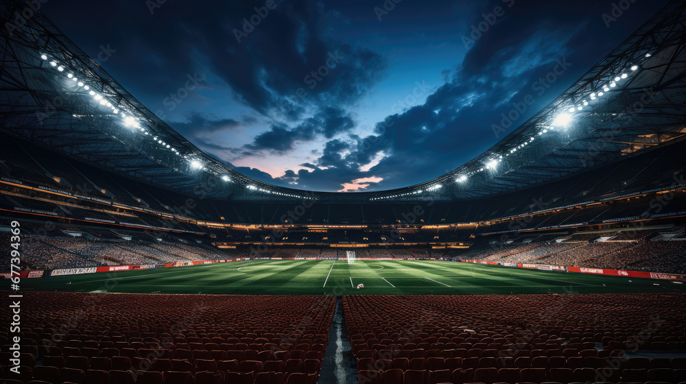 High Angle Establishing Shot: Stadium with Soccer Championship Match ...