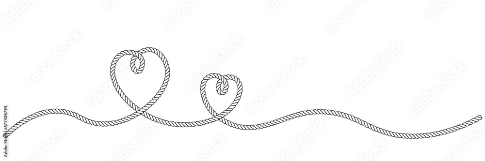 outline Two hearts rope continuous line art.double heart couple icon ...