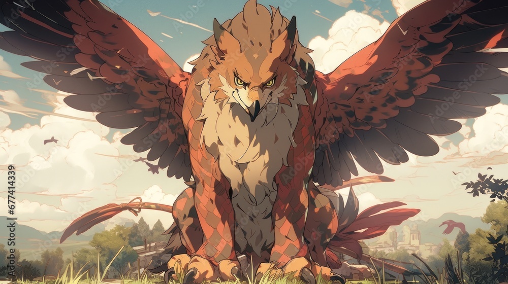 A powerful and noble gryphon, a creature with the body of a lion and ...