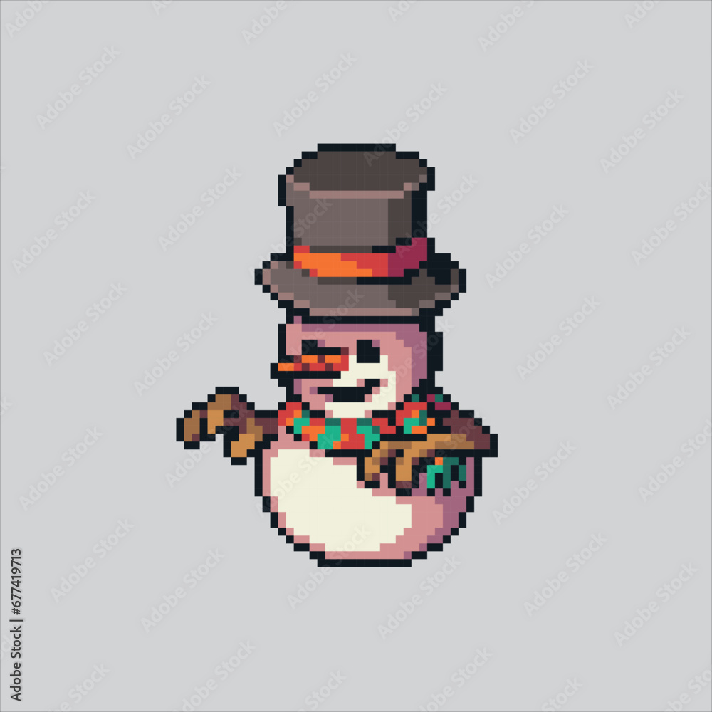 Pixel art illustration Snowman. Pixelated Snowman. Snowman pixelated ...