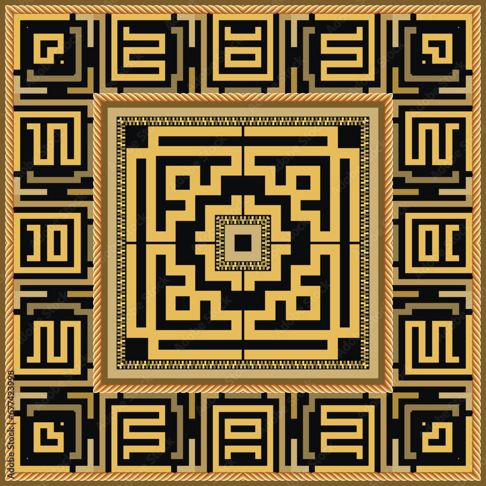 Golden Greek ancient style square frame, border seamless pattern with ...