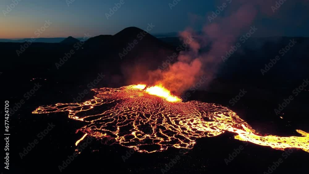 Volcano near Grindavík Town in Iceland. Filmed with a Drone. Different ...