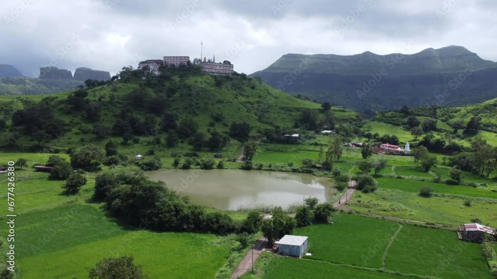 Aerial view of Nil Parvat sacred temple on the edges of Brahmagiri ...