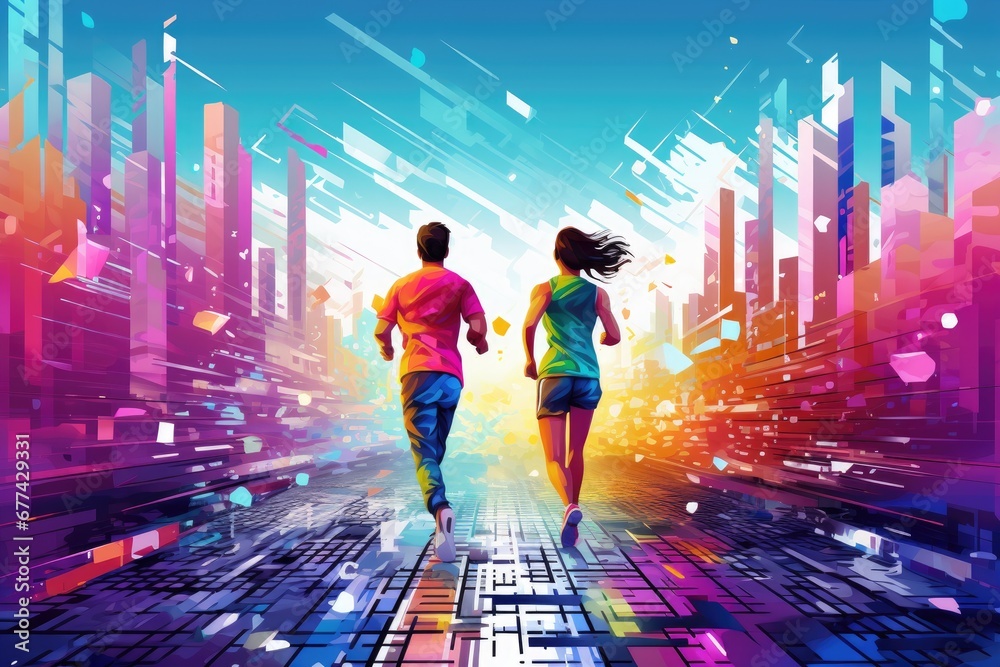 athletic runner person run on futuristic city .generated AI Stock ...