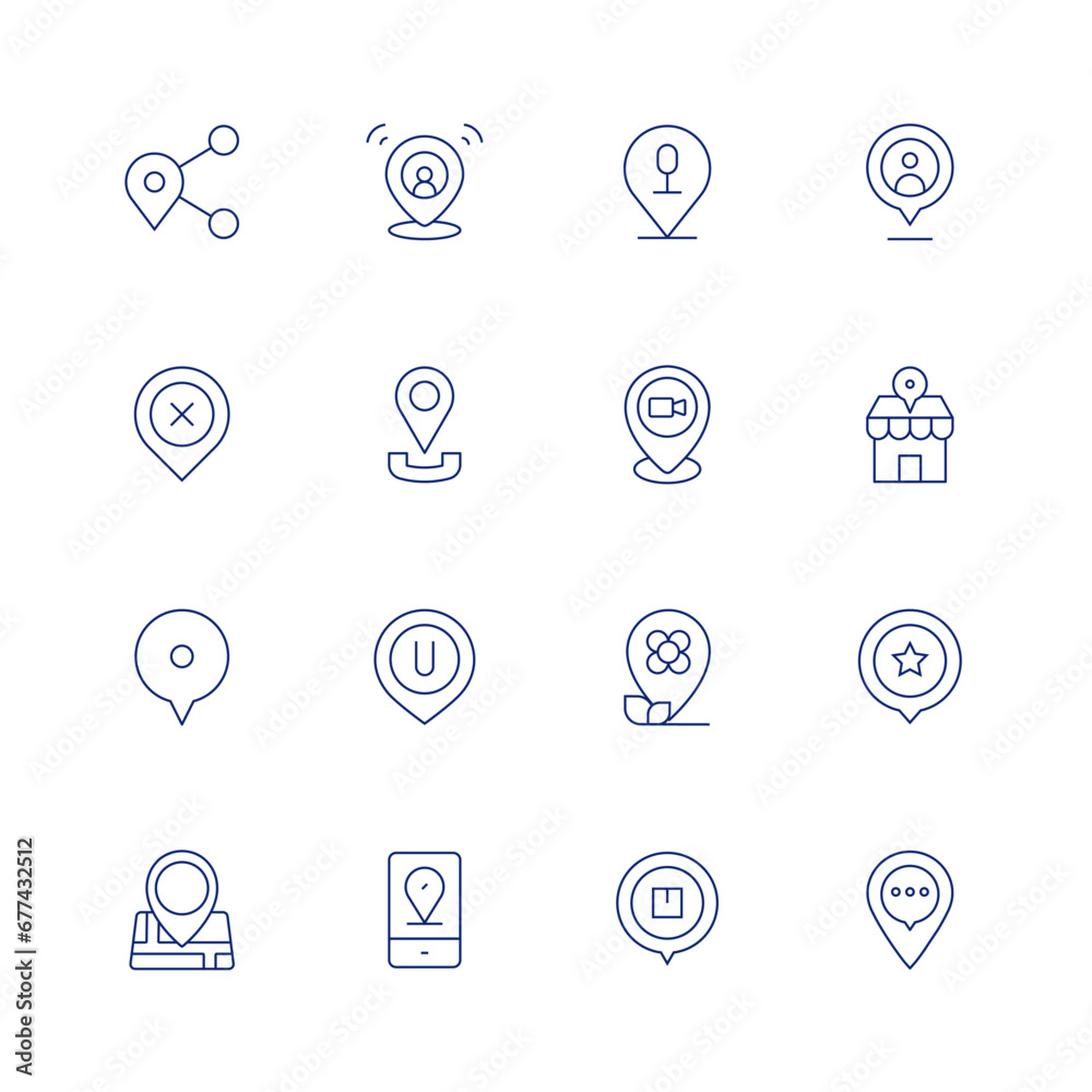 Location line icon set on transparent background with editable stroke. Containing location, star ...