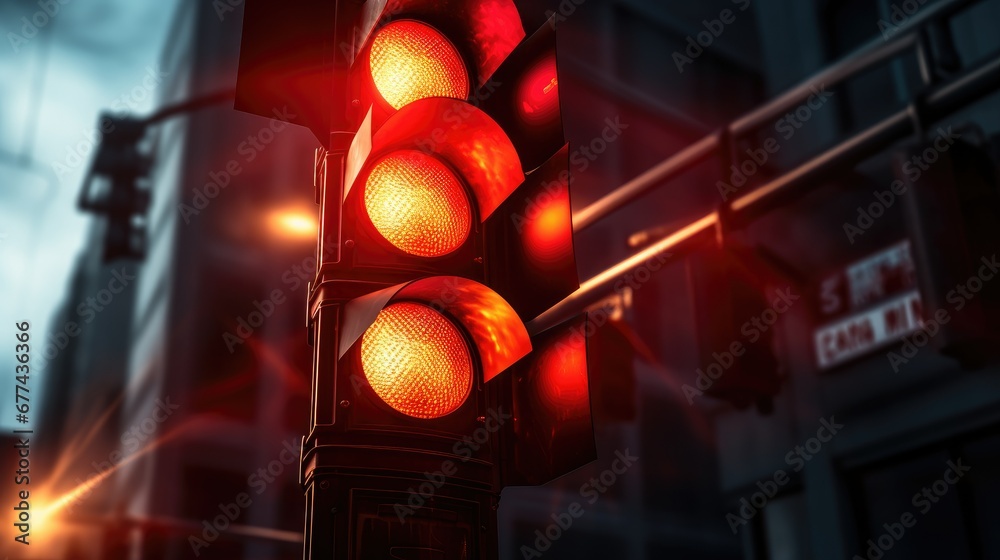 Vivid red traffic light, a universal signal for halting vehicles ...