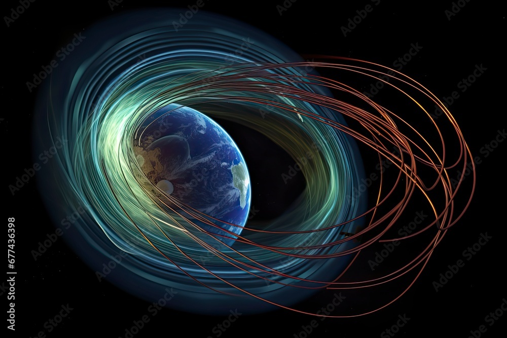 An artist's depiction of the magnetic lines of force surrounding Earth ...