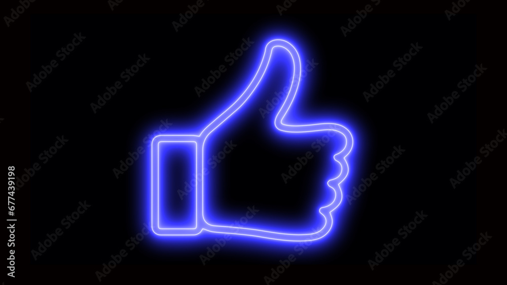 Neon thumb up icon. Glowing neon like sign, outline approving hand ...
