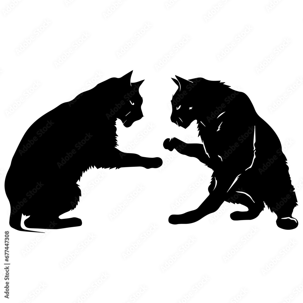 Cat Fight Each Other vector silhouette illustration Stock Vector ...