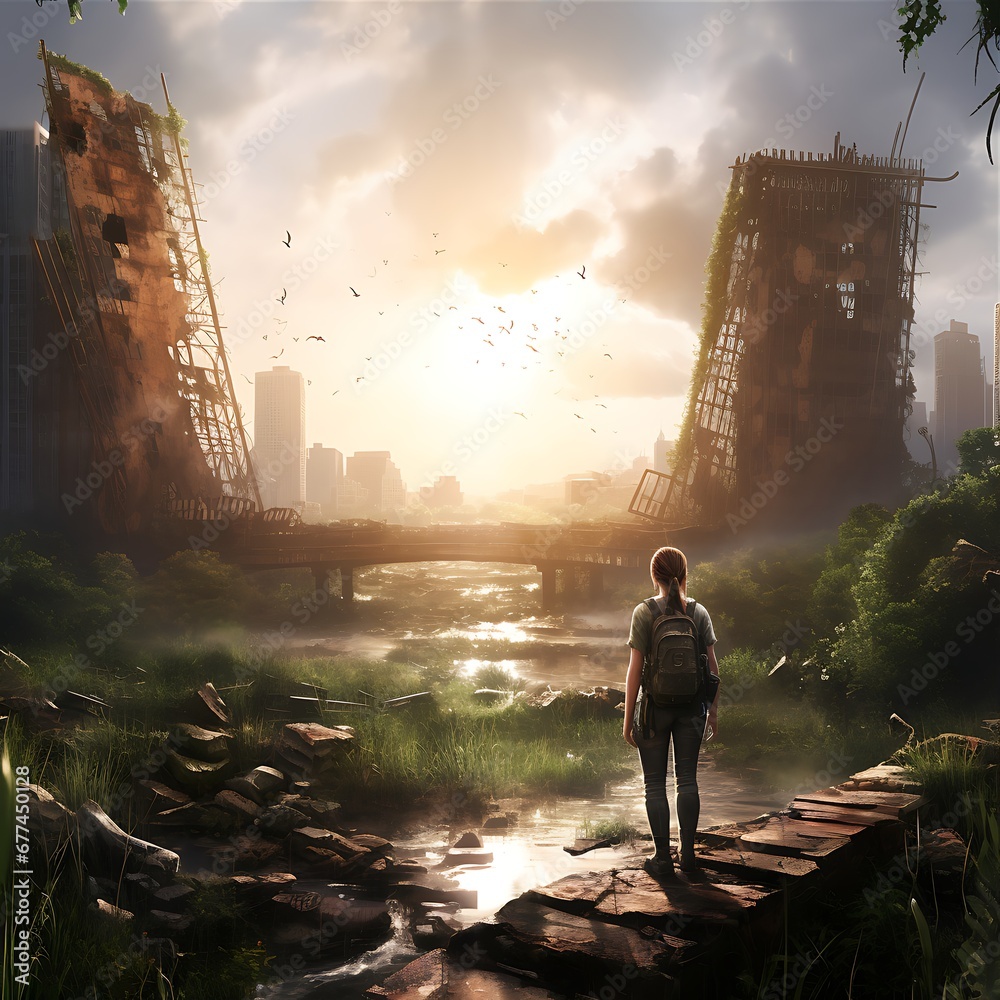 Empty post apocalyptic city landscape. A post-apocalyptic ruined city ...