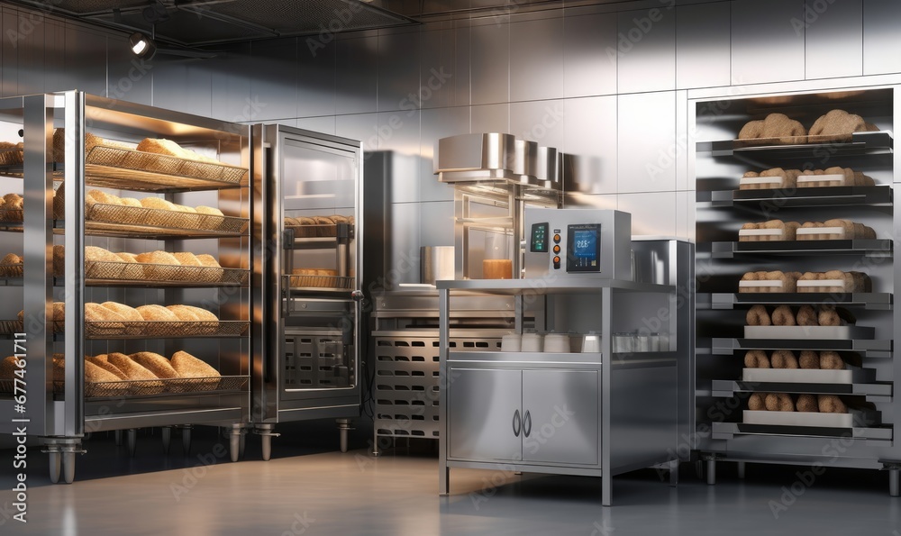 Commercial, professional bakery kitchen and stainless steel convection ...