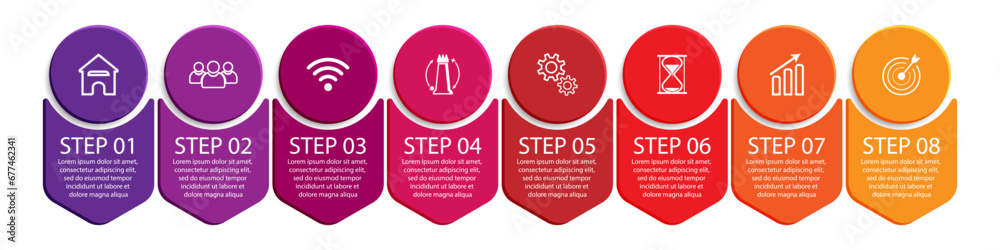 3d vector infographic 8 steps, simple design with various colors ...