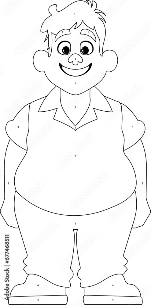 Black and white line art, Fat man posing and smiling. Overweight guy is ...