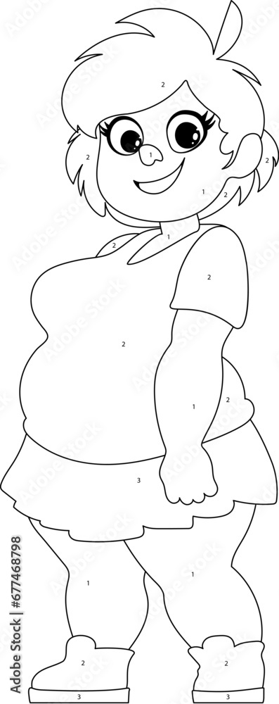 Black and white line art, Fat woman posing and smiling. Cute overweight ...
