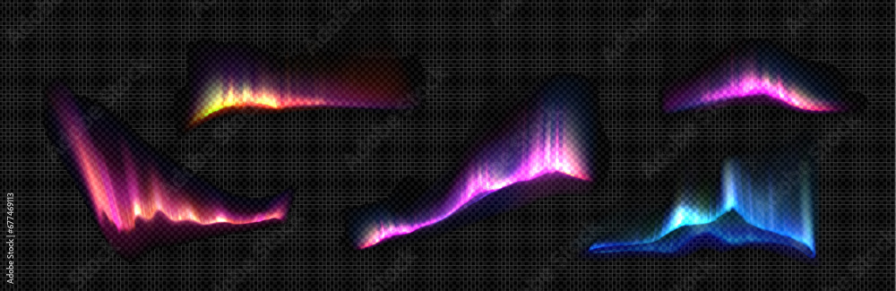 Aurora borealis set isolated on transparent background. Vector ...