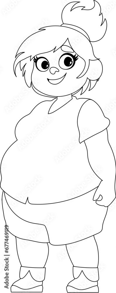 Black and white line art, Fat woman posing and smiling. Cute overweight ...