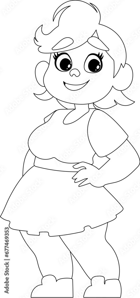 Black and white line art, Fat woman posing and smiling. Cute overweight ...