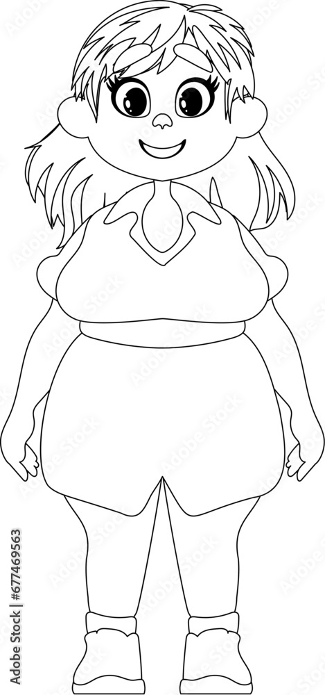 Black and white line art, Fat woman posing and smiling. Cute overweight ...
