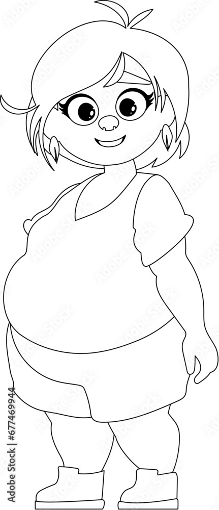 Black and white line art, Fat woman posing and smiling. Cute overweight ...