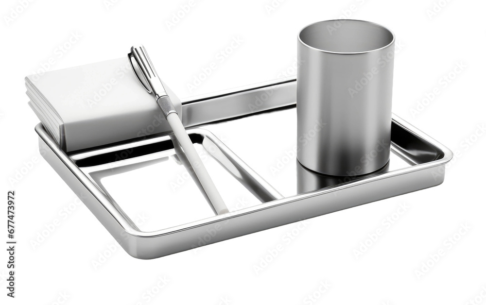 Silver Desk Organizer Set with Pen Holder and Paper Tray on transparent ...