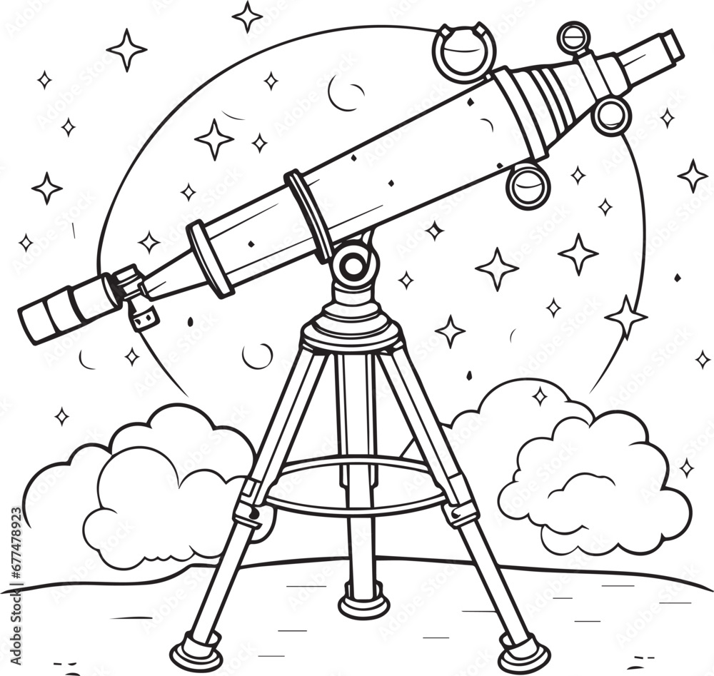 Telescope line art coloring page design Stock Vector | Adobe Stock