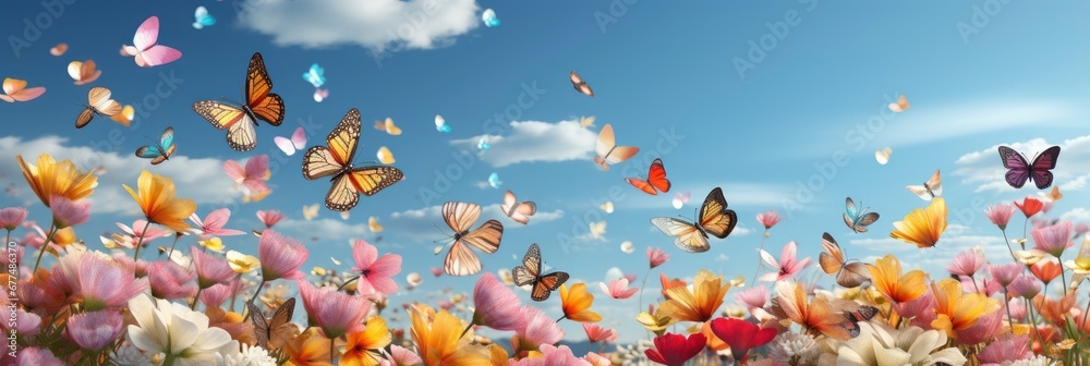 Colorful Spring Flowers Flying Air , Banner Image For Website ...