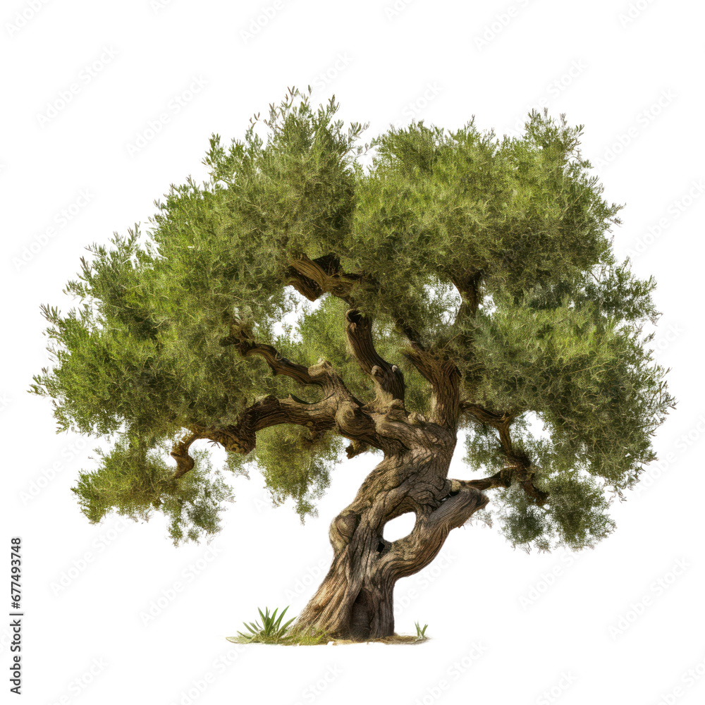 Olive tree isolated on white transparent background, green foliage and ...