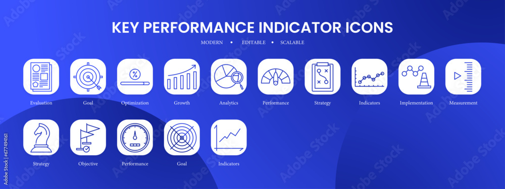 Key performance indicator icon collection with black filled line outline style. kpi, performance ...