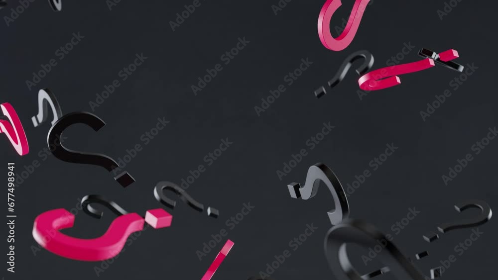 Question marks, symbols falling black and red 4K 3D loop animation ...