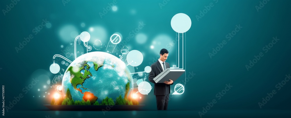 Reduce CO2 emission with icon global warming, Businessman reduce ...