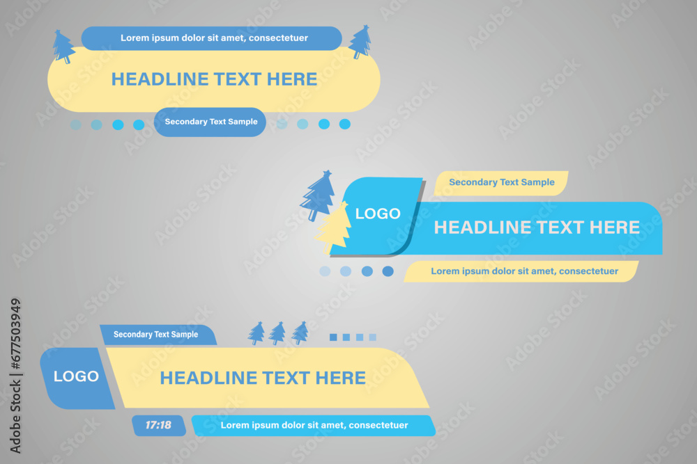 Set of lower third Christmas Day element edition. Christmas tree ...