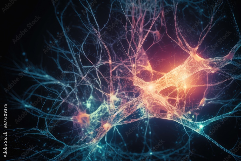 Neon Neural Colorful Brain Cell Energy Connections, Brain Dots Pattern ...