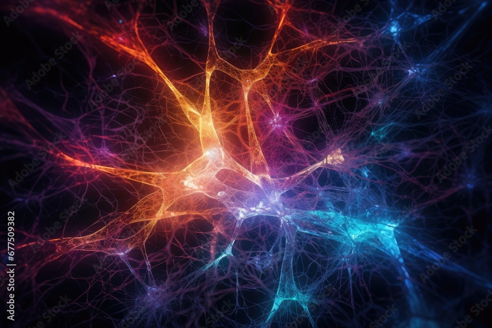 Neon Neural Colorful Brain Cell Energy Connections, Brain Dots Pattern ... Neon Neural Colorful Brain Cell Energy Connections, Brain Dots Pattern ...