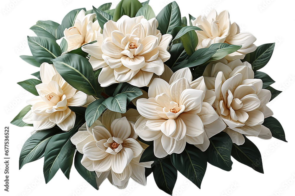 bouquet of white gardenia with leaves isolated on a Transparent ...
