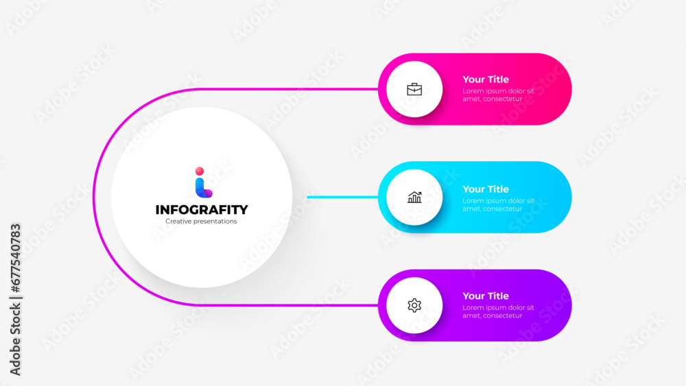 Flow chart infographic business template. Central circle with three ...