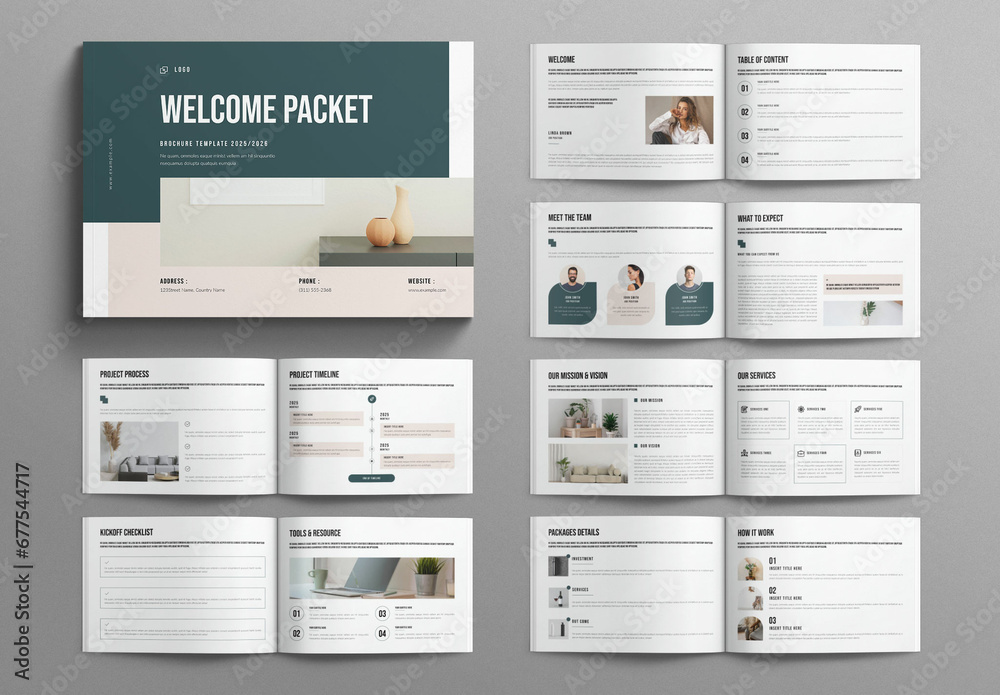 Modelo de Welcome Packet Template Design Layout Landscape do Stock ...