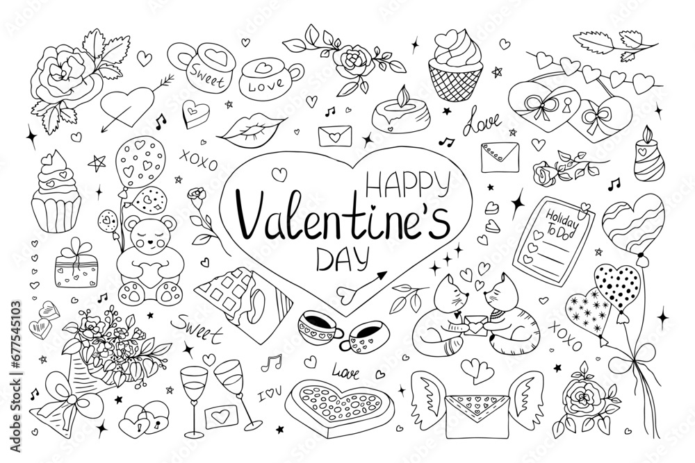 Hand drawn Valentines Day clipart Set. Doodle design elements of love ...