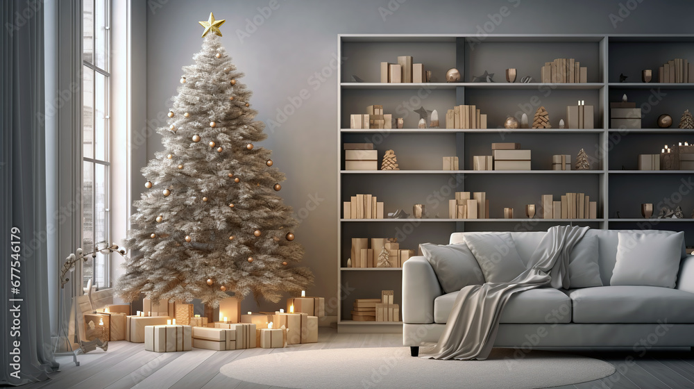 Christmas theme interior with nobody, empty room without people. Cozy ...