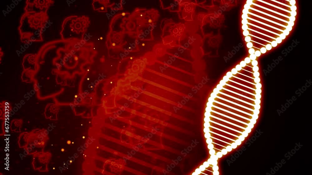 Futuristic red glittering DNA with particle background animation DNA ...