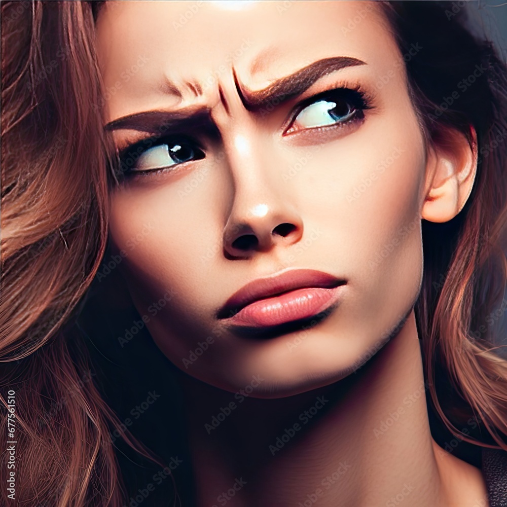 A woman's face displays a range of expressions, revealing a vivid ...