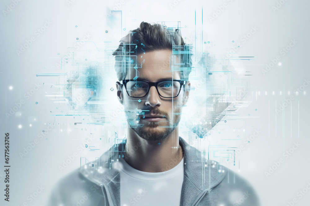 .Double exposure photography of software engineer and coding screen, on ...