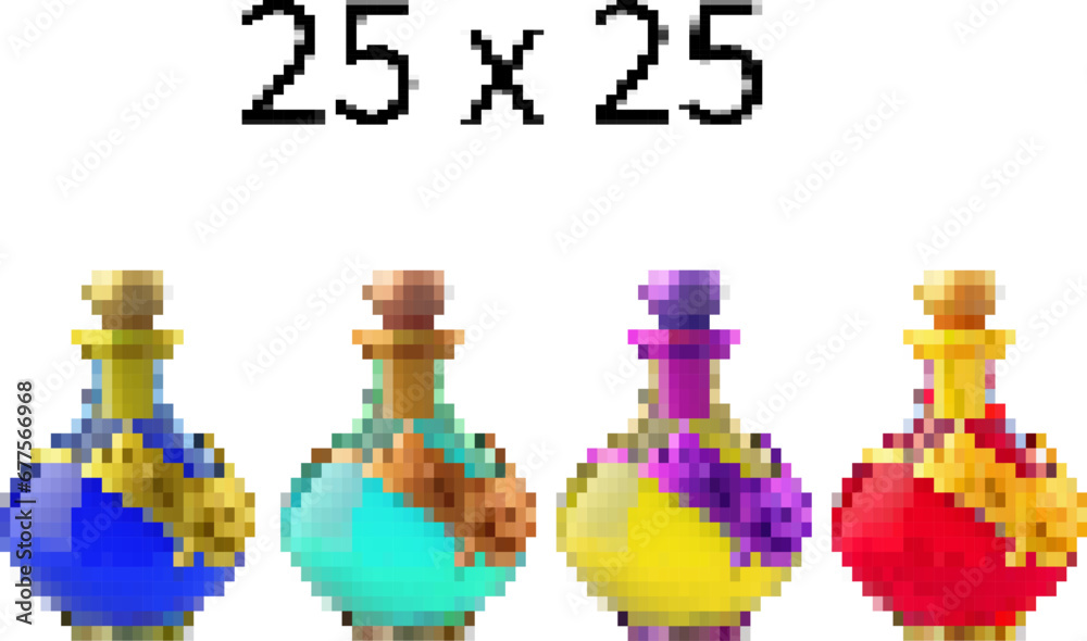 pixel art potion bottles 25x25 pixels Stock Vector | Adobe Stock