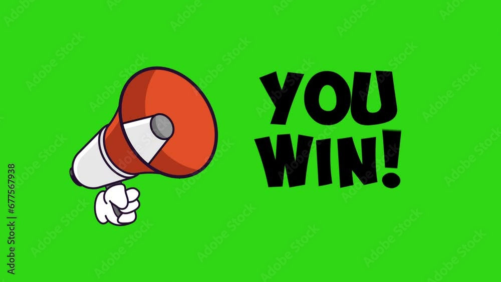 you win - Hand holding cartoon megaphone - . Motion graphics animation ...