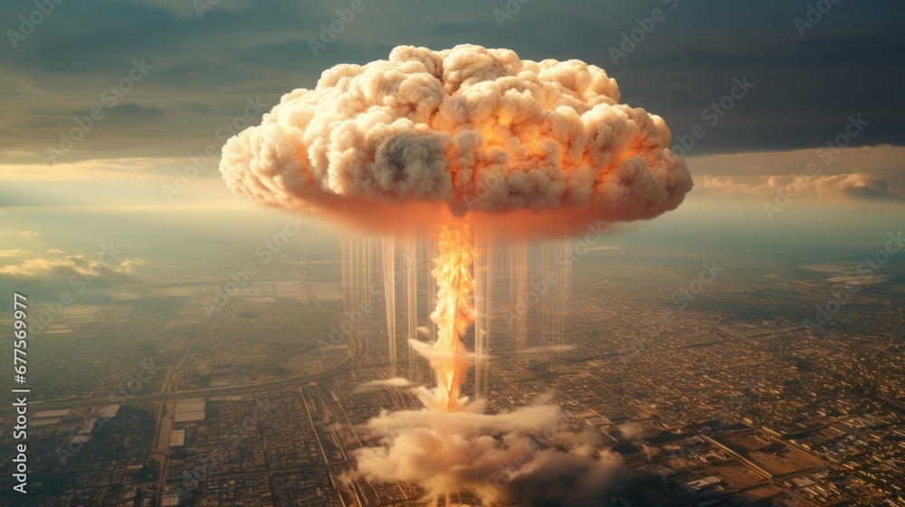 Foto de Visualisation of Atomic bomb explosion mushroom. Aerial view do ...