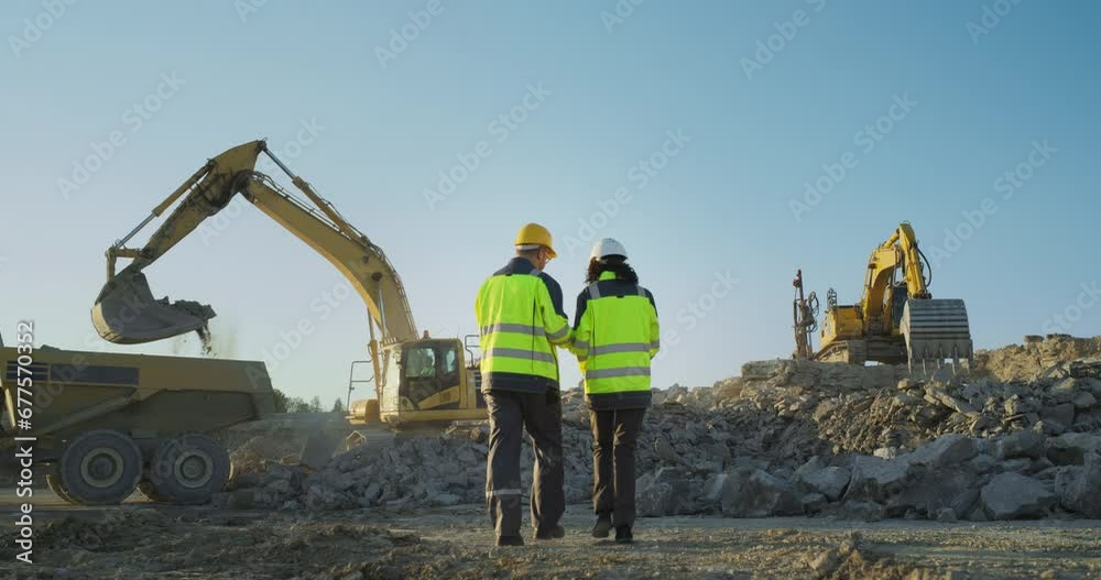 Back View Of Hispanic Female Project Manager And Caucasian Male Civil ...
