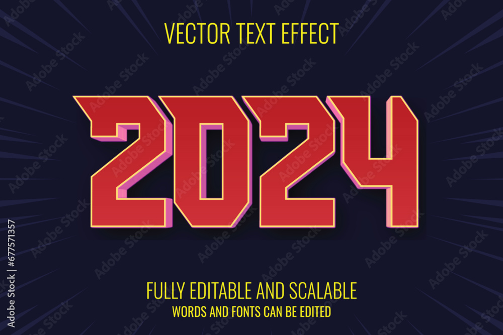 Editable 3d text effect 2024 graphic style 3d design Stock Vector ...