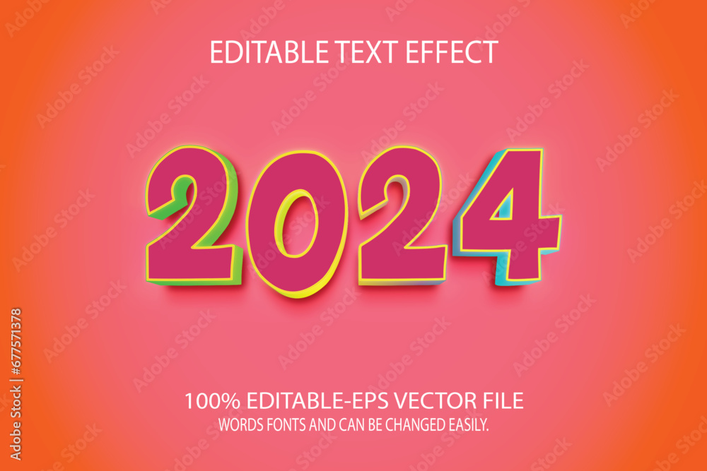 Editable 3d text effect 2024 graphic style 3d design Stock Vector ...